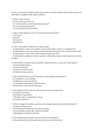 Self concept - Lesson Plan: Self-Concept and Self- Esteem Grade Level ...