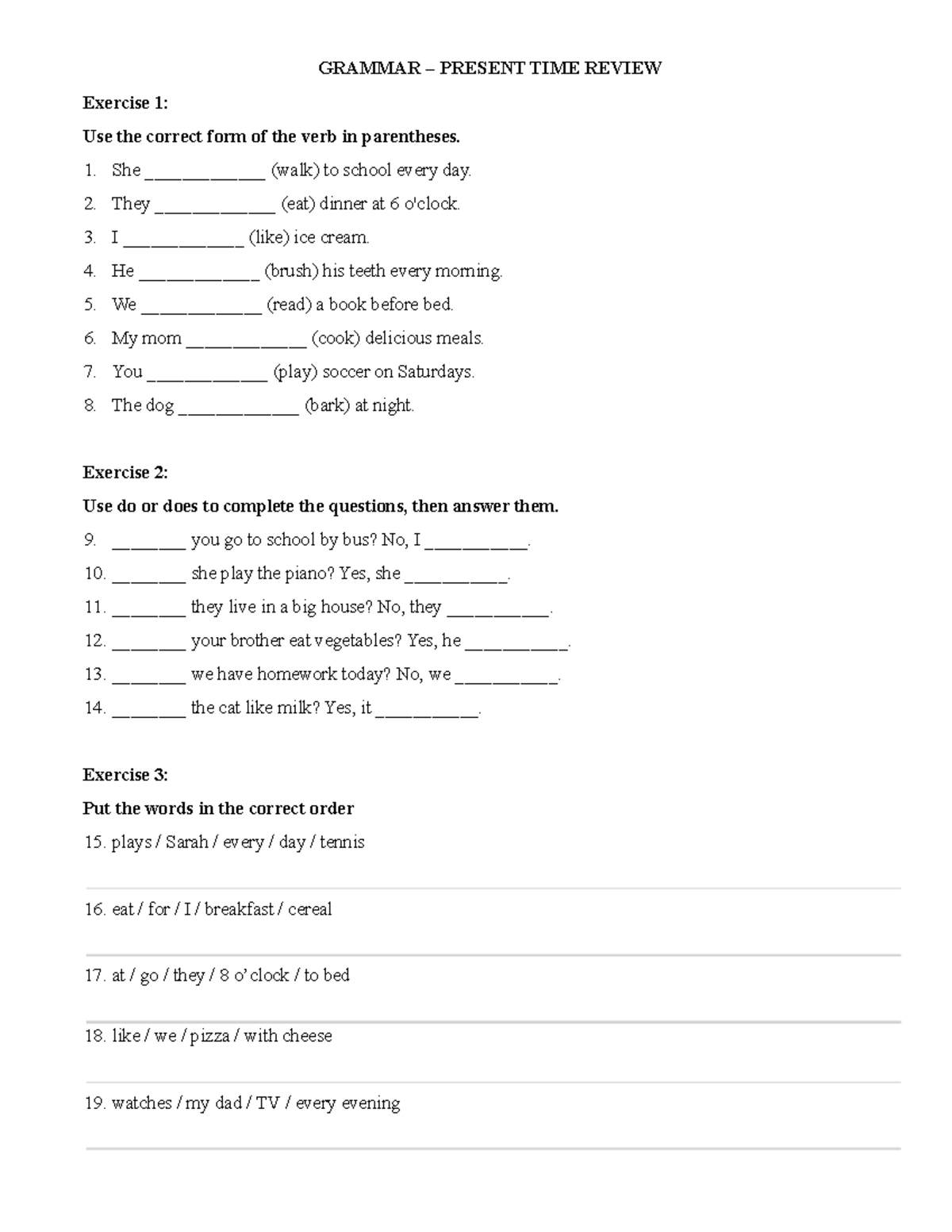 Grammar - Present Tense Review Exercises - Studocu