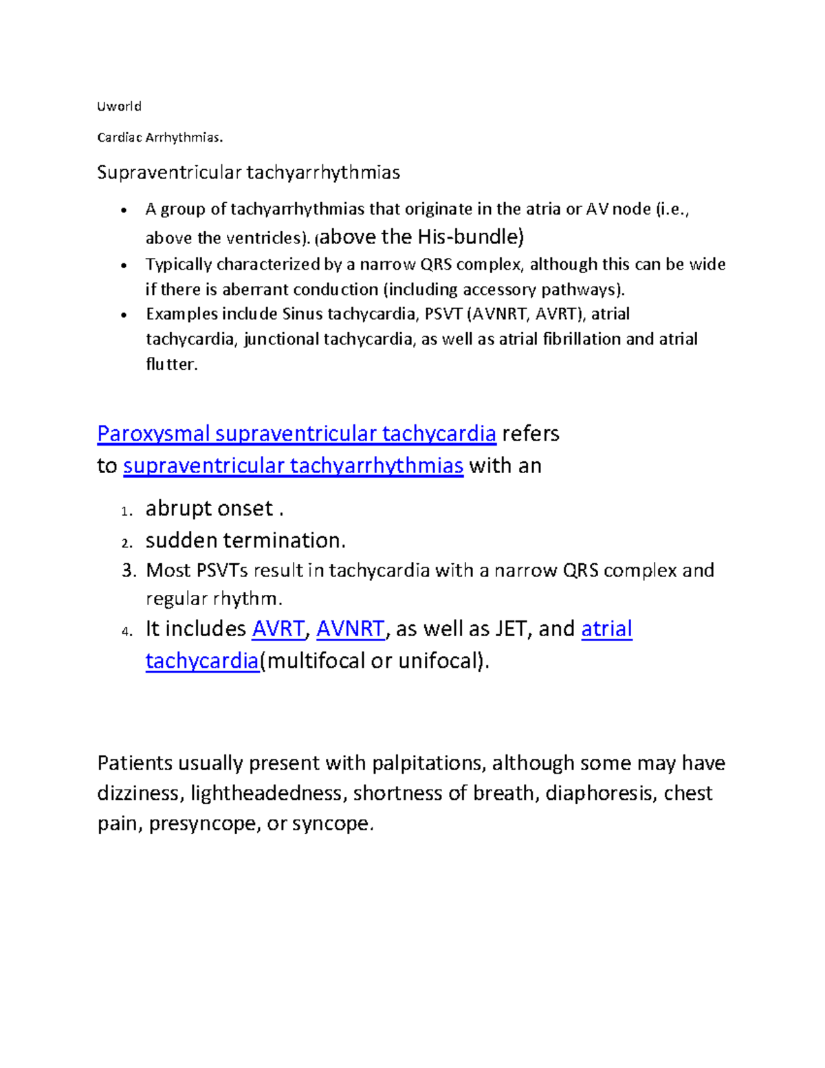 Uworld Cardiac Arrhythmias & Syncope Review Insights - Studocu