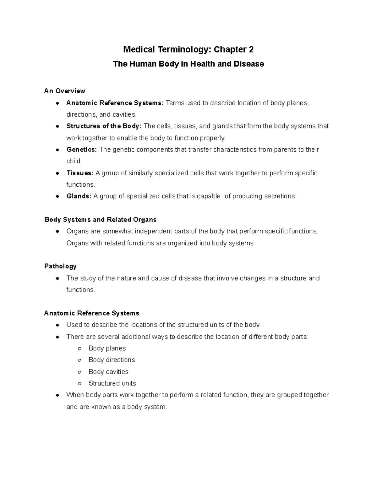 Medical Terminology Ch. 2: The Human Body in Health and Disease - Studocu