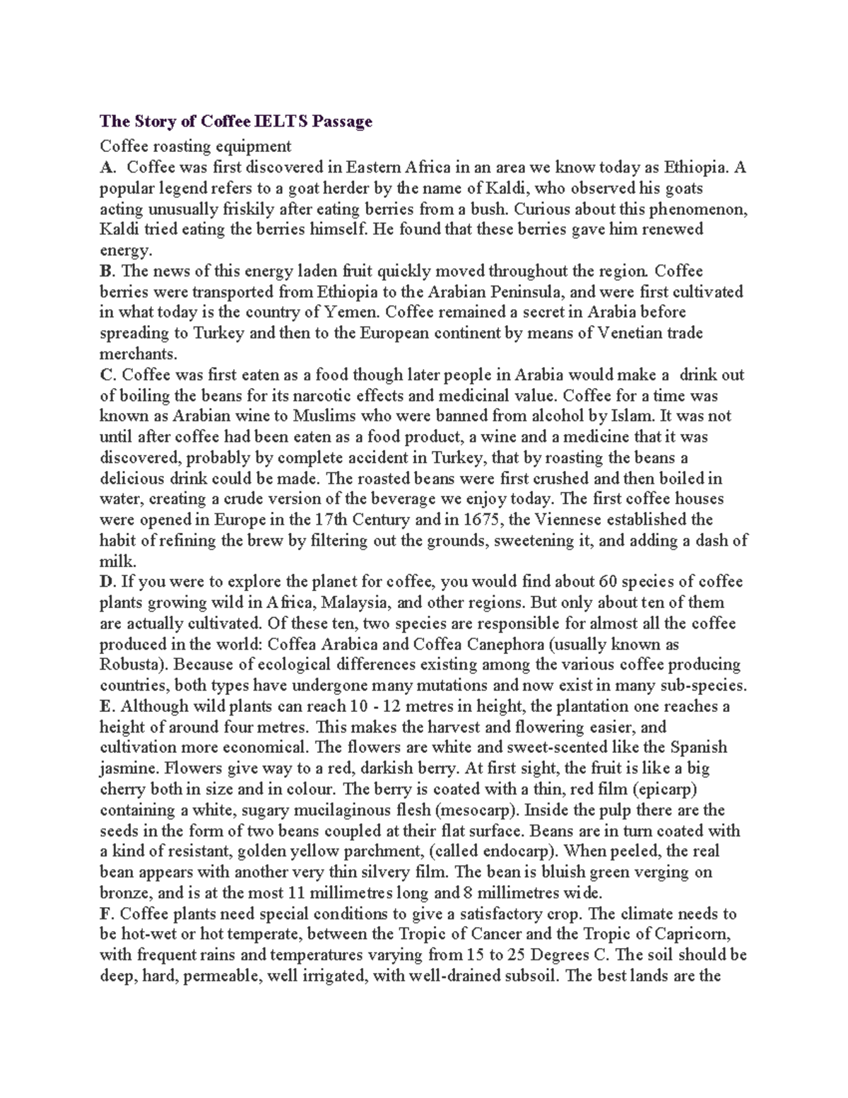 The Story of Coffee: IELTS Passage A - 2313123 - Studocu