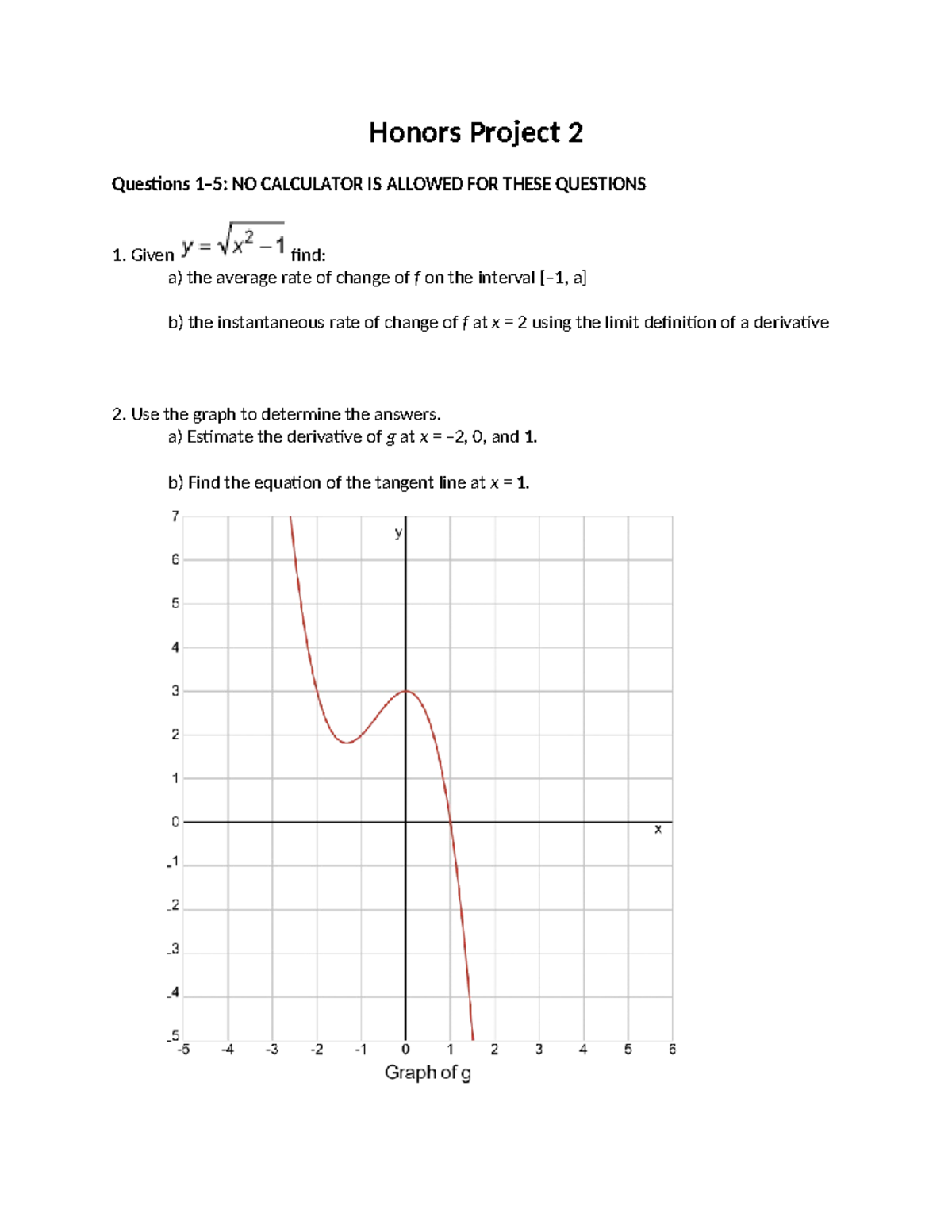 02 09 H Honors Project 2 - Calculus Homework Practice Questions - Studocu