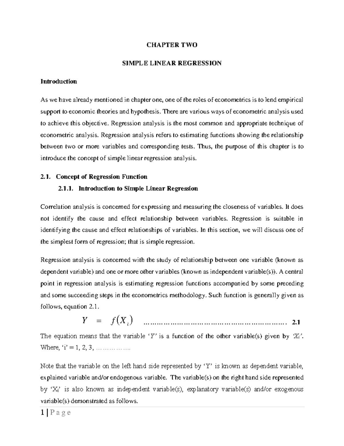 Chapter 2: Introduction to Simple Linear Regression in Econometrics - Studocu