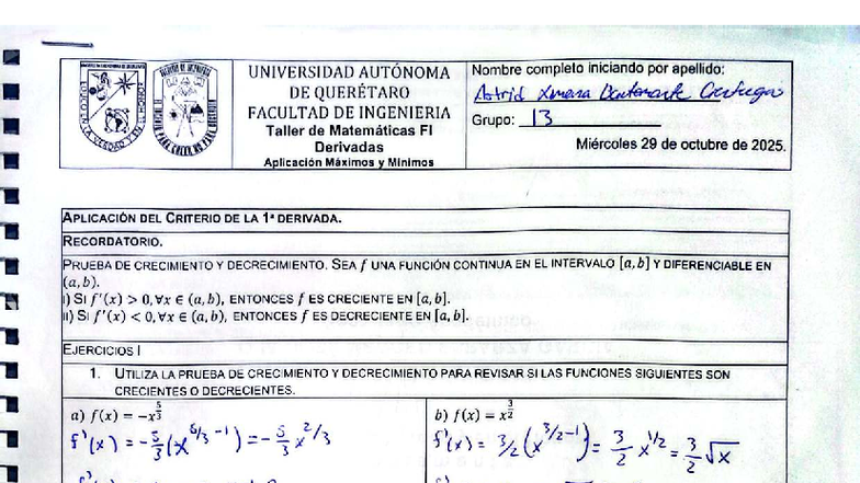 Taller de Matemáticas FI - Derivadas y Aplicaciones (Grupo 13) - Studocu