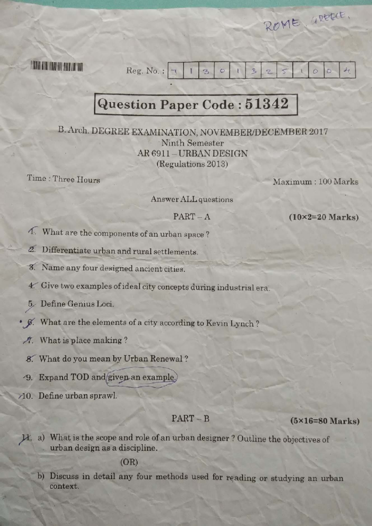 Urban Design Question Paper - Exam Preparation Guide - Studocu