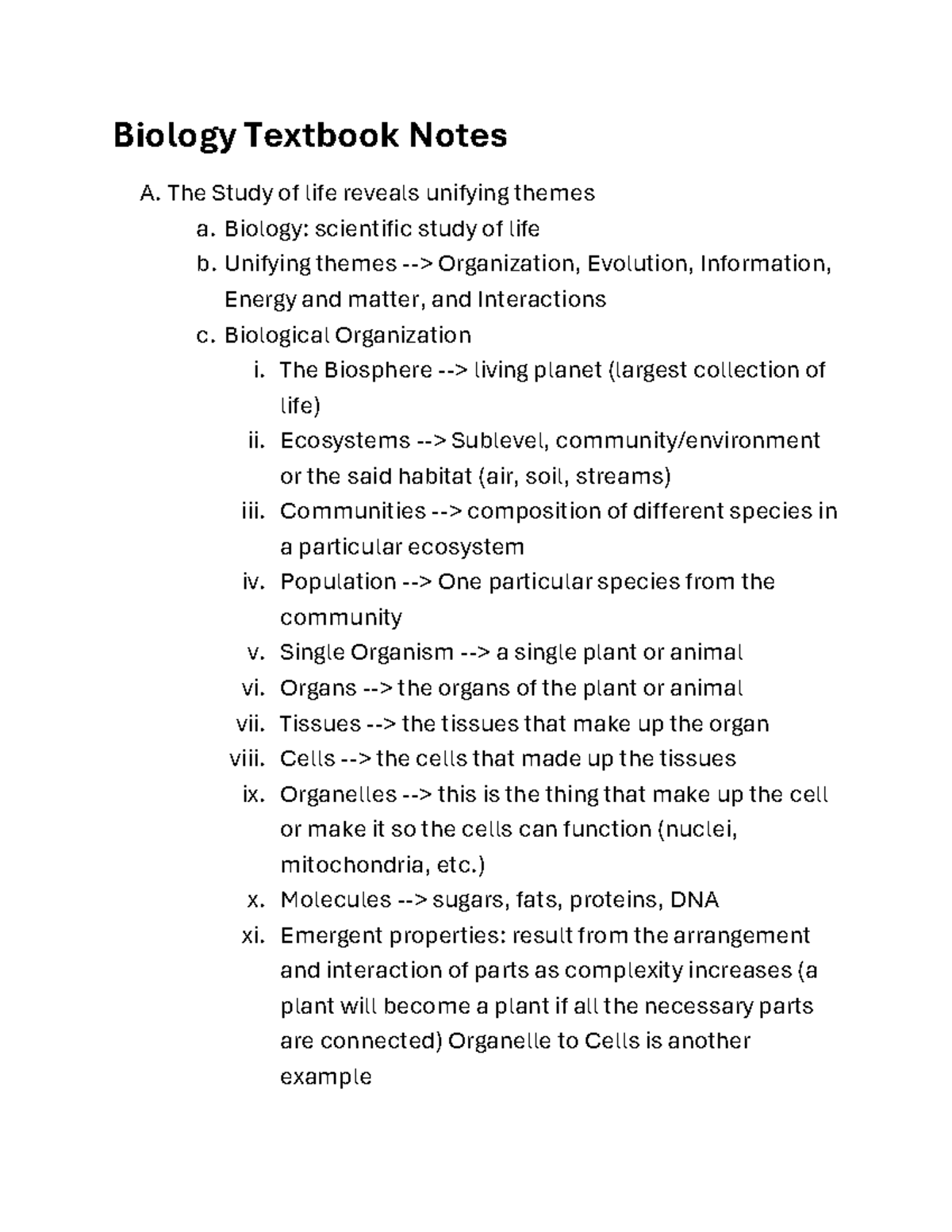 Biology 101: Chapter Notes on Key Concepts and Themes - Studocu