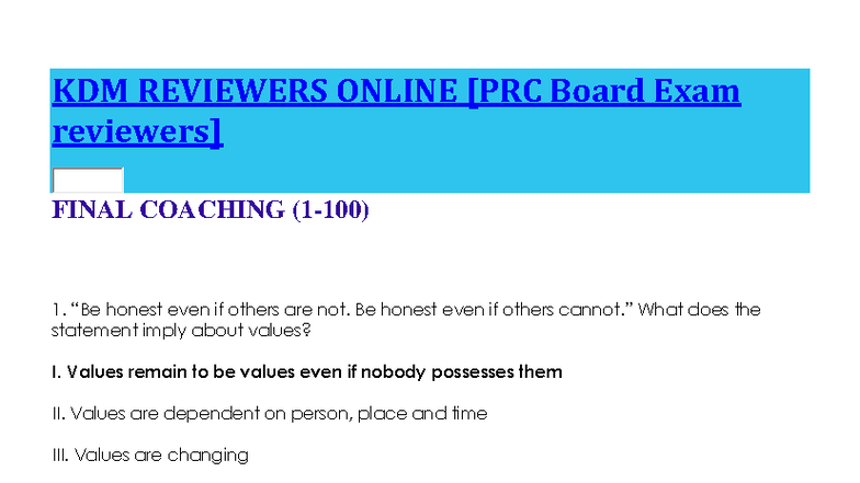 LET Reviewer PRC: Final Coaching for Board Exam Preparation - Studocu