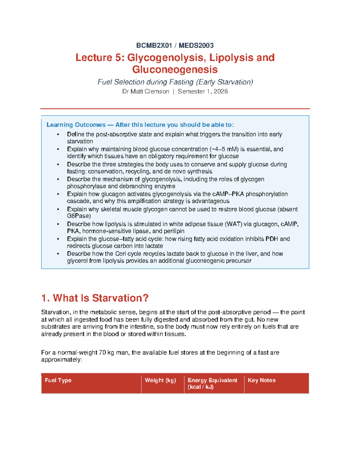 BCMB2X01 MEDS2003 Lecture 5: Glycogenolysis, Lipolysis ...