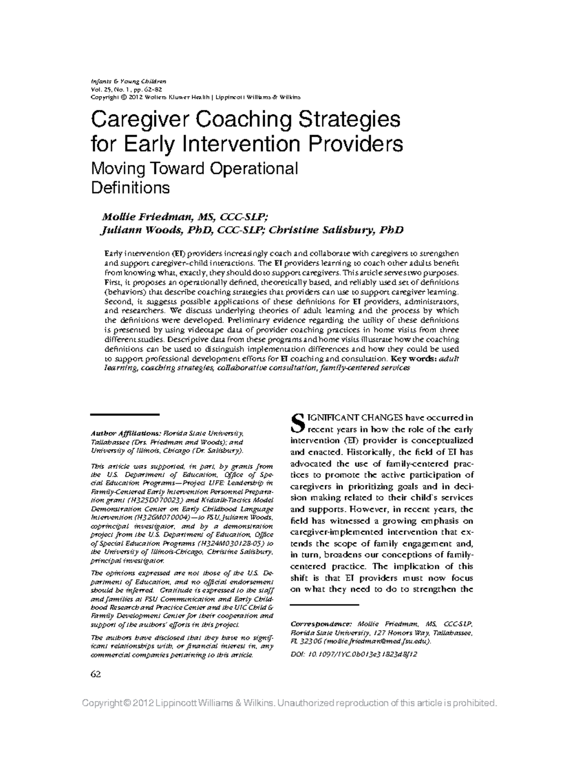 Caregiver Coaching Strategies for Early Intervention Providers (EI 101 ...