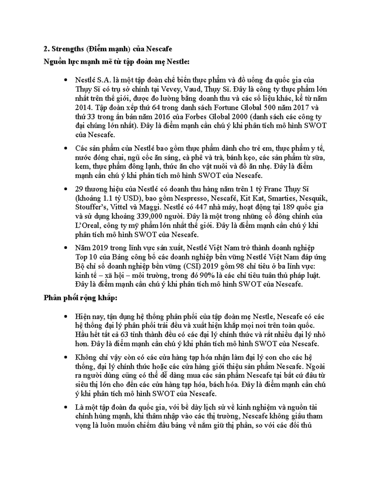Phân Tích SWOT Nescafe: Điểm Mạnh & Điểm Yếu (MKT101) - Studocu