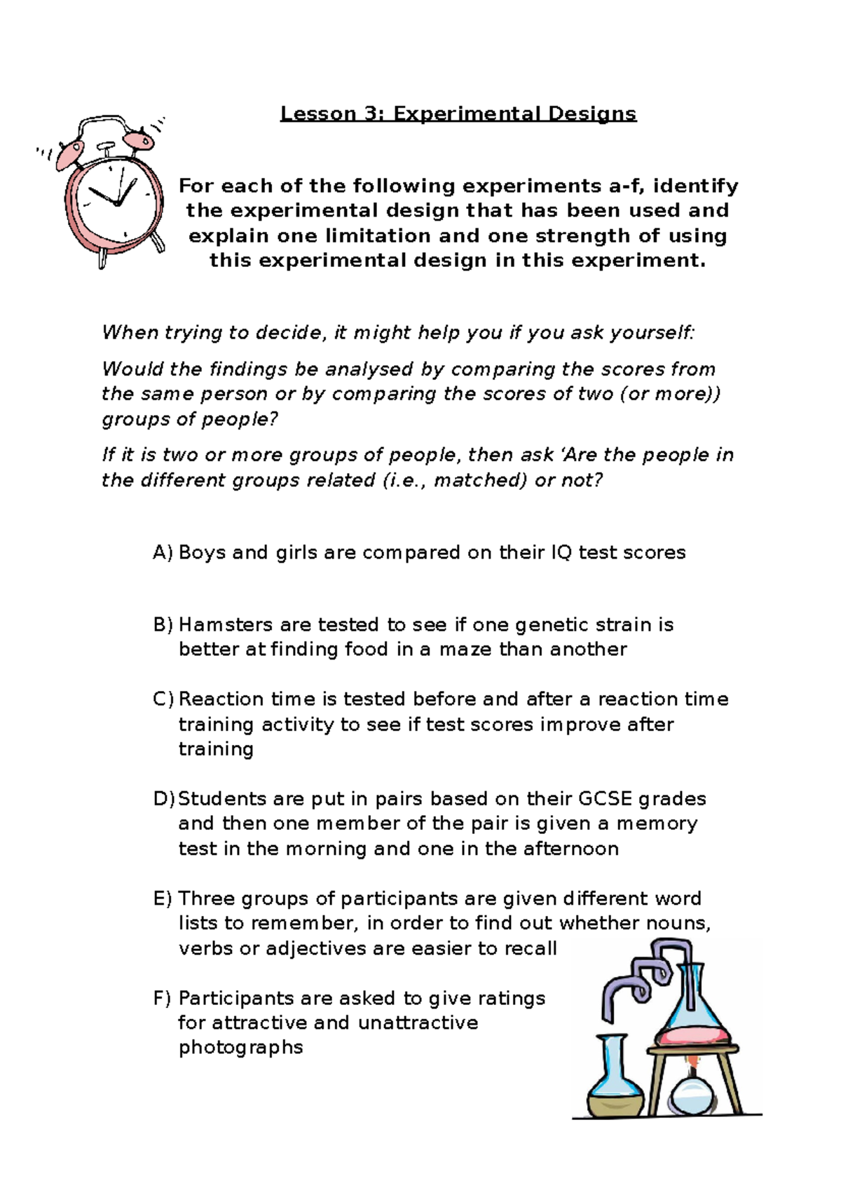 Experimental Designs Worksheet: Analyzing Strengths & Limitations - Studocu