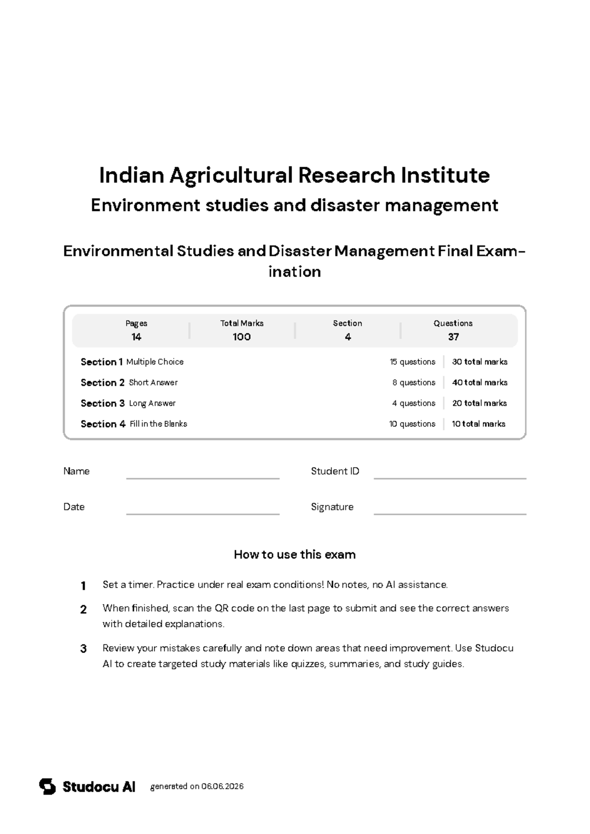 ENS 101 Environmental Studies Final Exam - Studocu