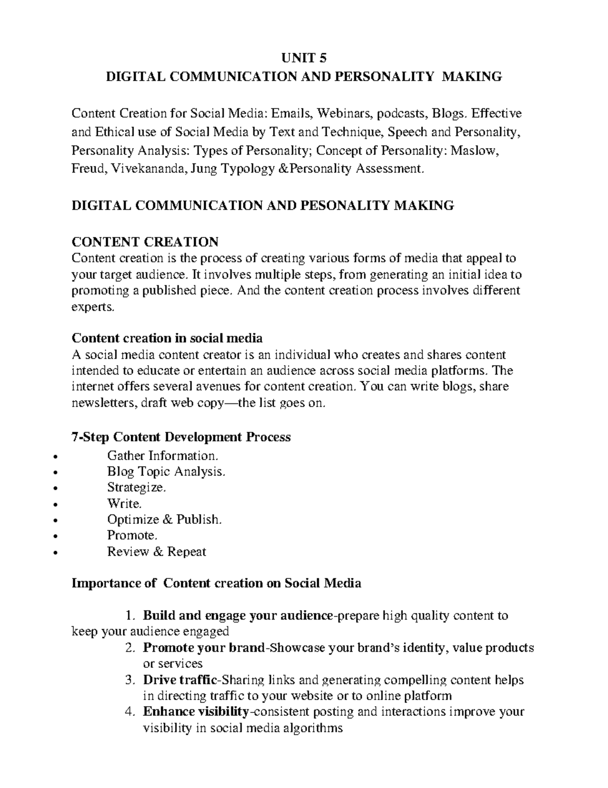 TC UNIT 5 - Techinal Communication - UNIT 5 DIGITAL COMMUNICATION AND PERSONALITY MAKING Content ...