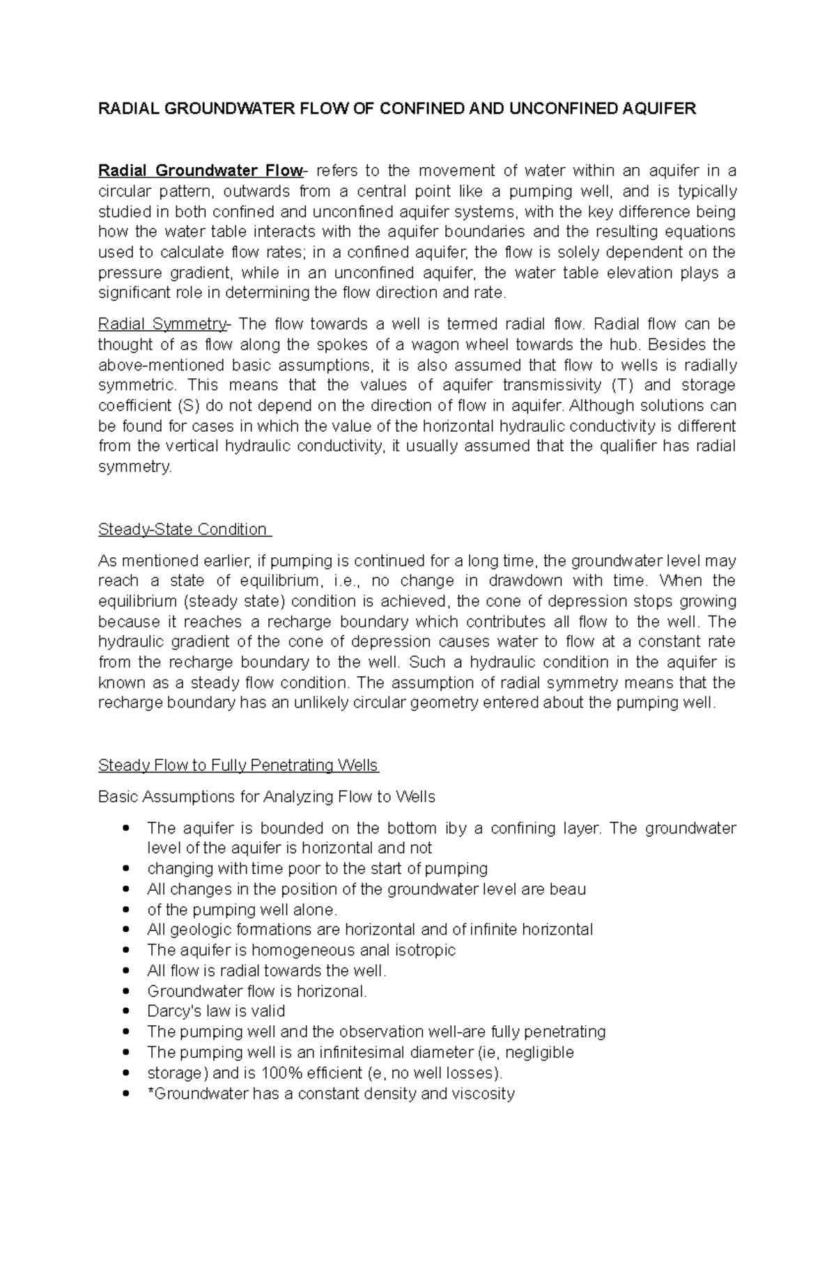 RADIAL GROUNDWATER FLOW IN CONFINED & UNCONFINED AQUIFERS - Studocu
