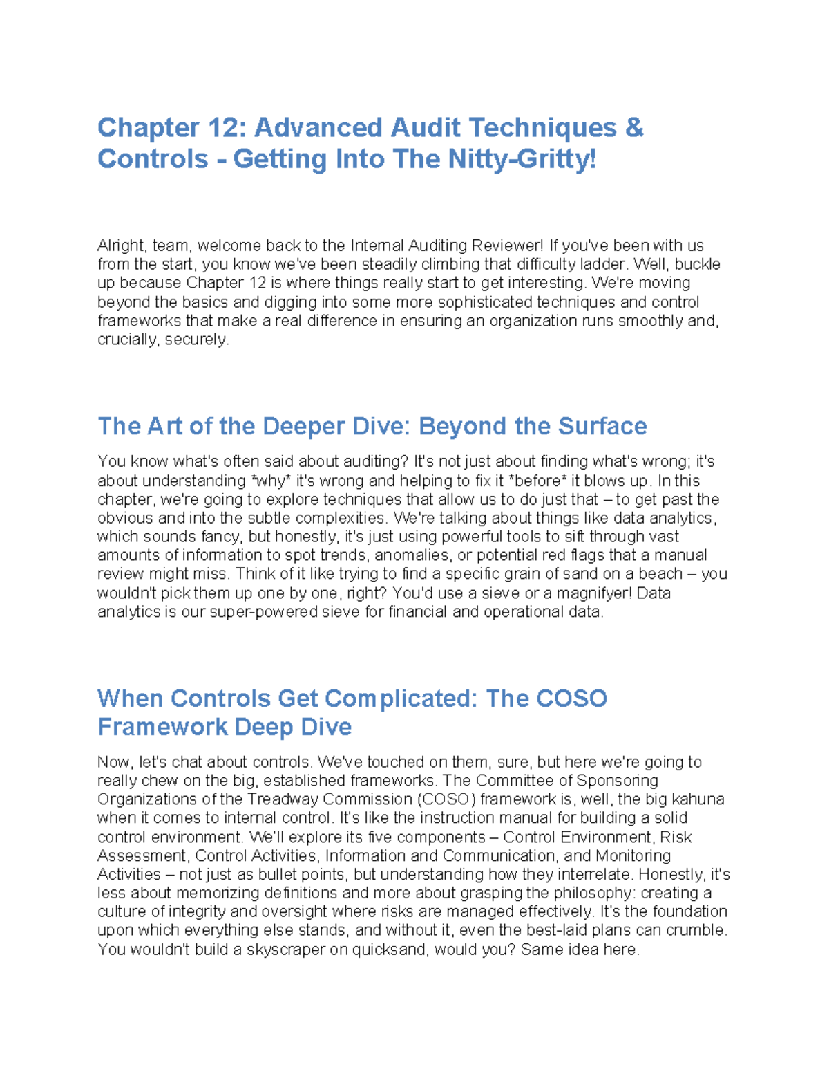 Internal Auditing CH12: Advanced Audit Techniques & Controls - Studocu