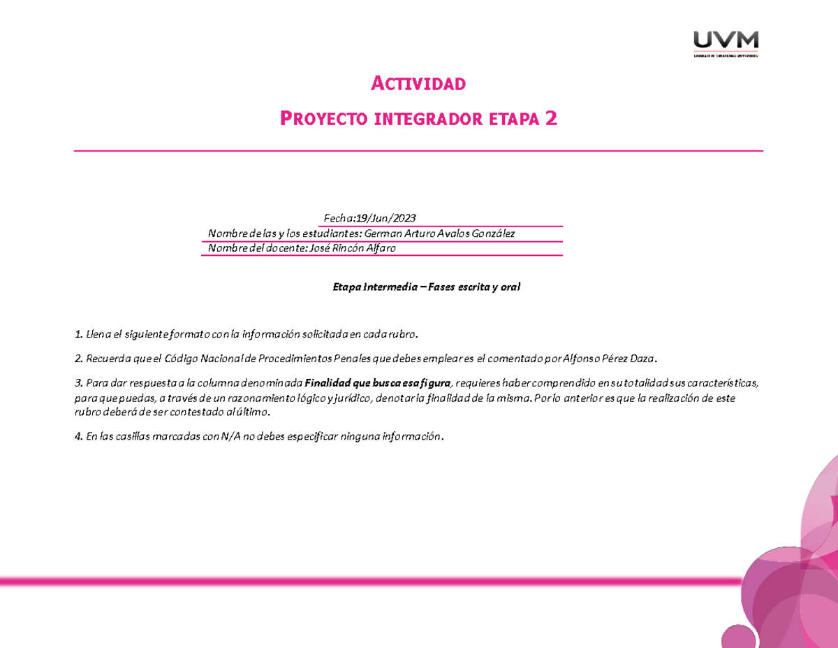 A6 GAAG 110190914 - Proyecto Integrador Etapa 2 en Derecho Procesal Penal - Studocu