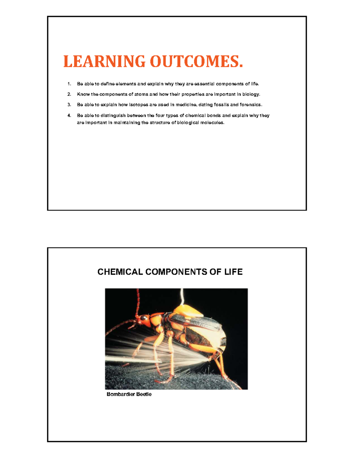 CHEM 101: Chemical Components of Life - Learning Outcomes and Key ...