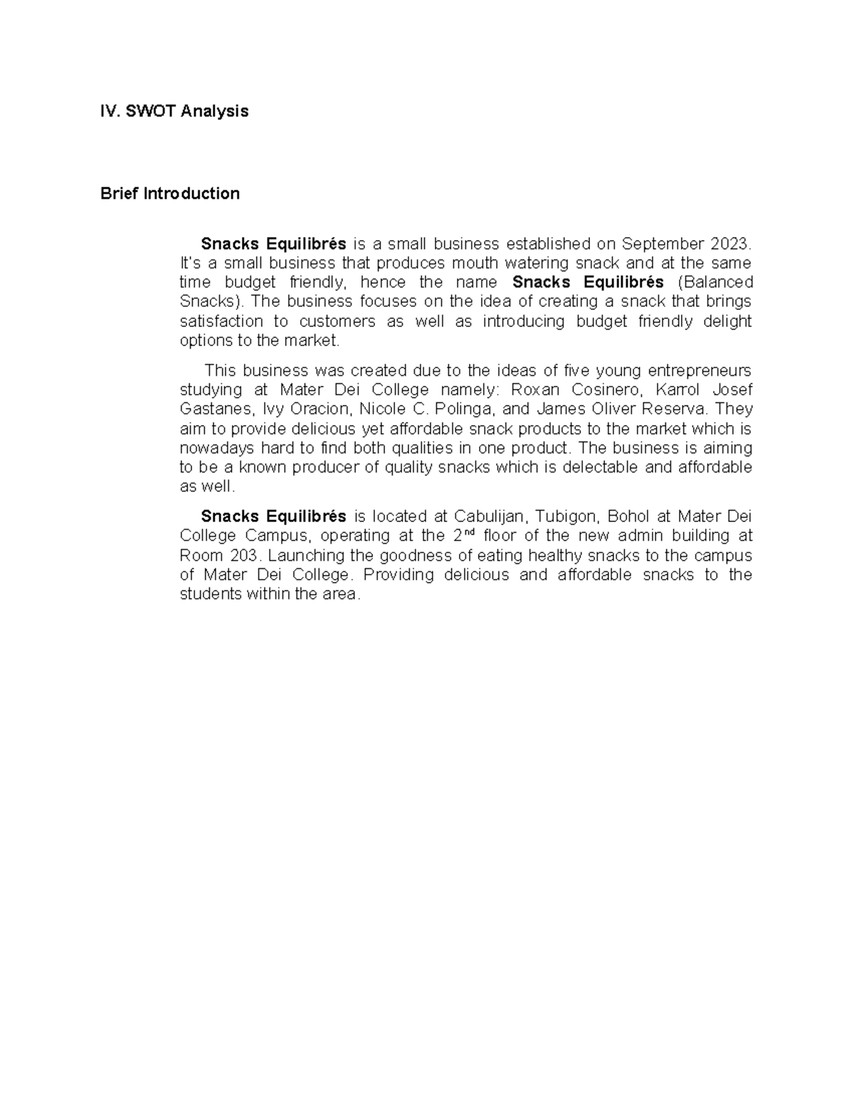 SWOT Analysis of Snacks Equilibrés: A Budget-Friendly Snack Venture ...