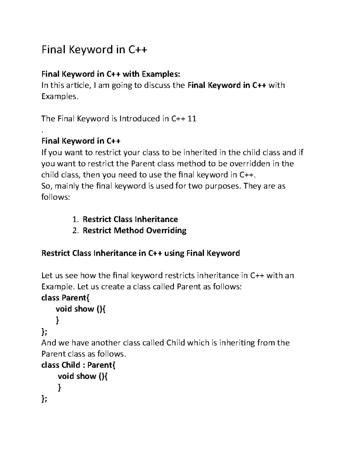 Final Keyword in C - Data structure & Algorithms - Final Keyword in C++ Final Keyword in C++ ...