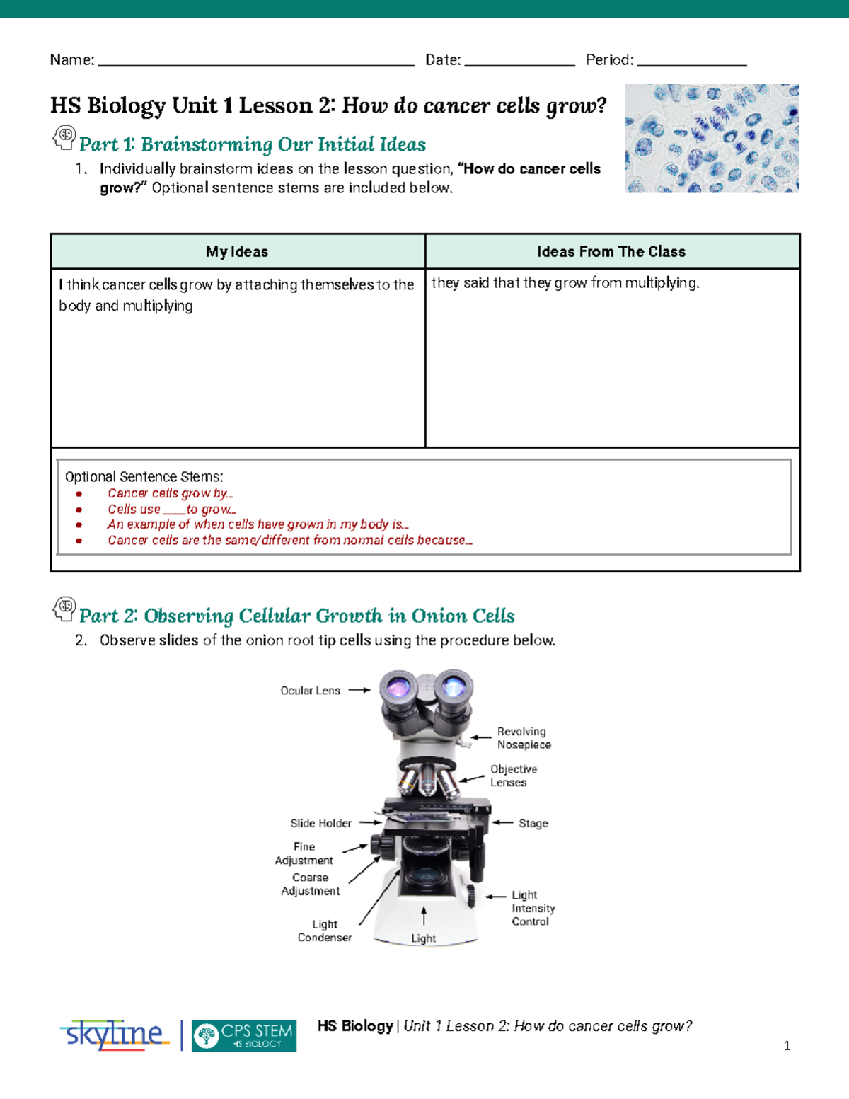 Kami Export - HS Biology Unit 1 Lesson 2 Student Handout v2 - Studocu