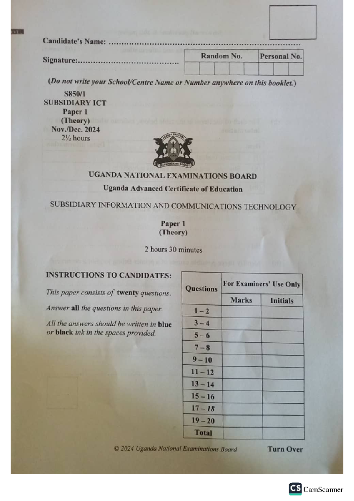 ICT UNEB Past Paper UCE Theory Questions 2024 - Studocu