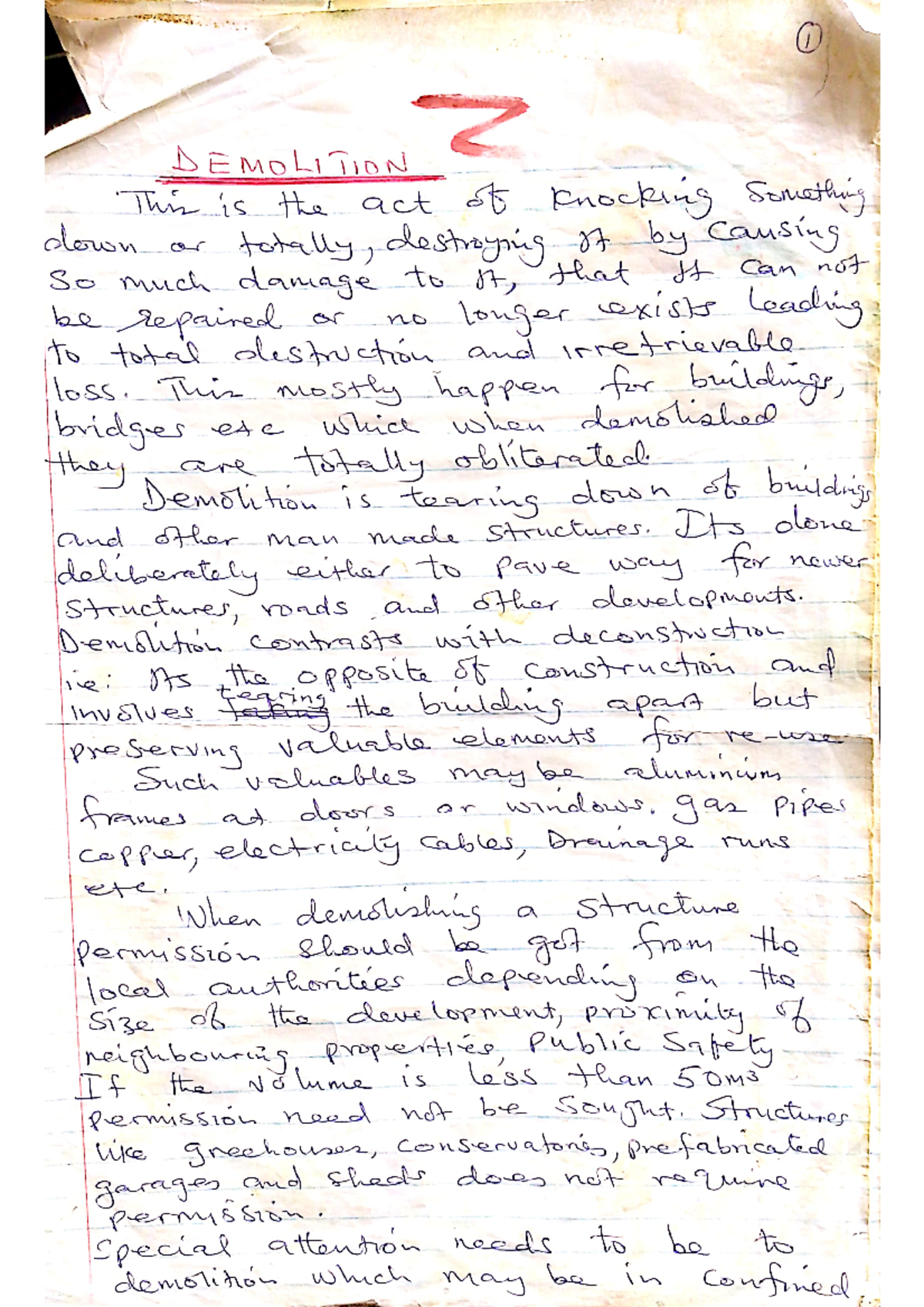 Demolition notes 2 - DEMOLITION This is the act of knocking Something ...