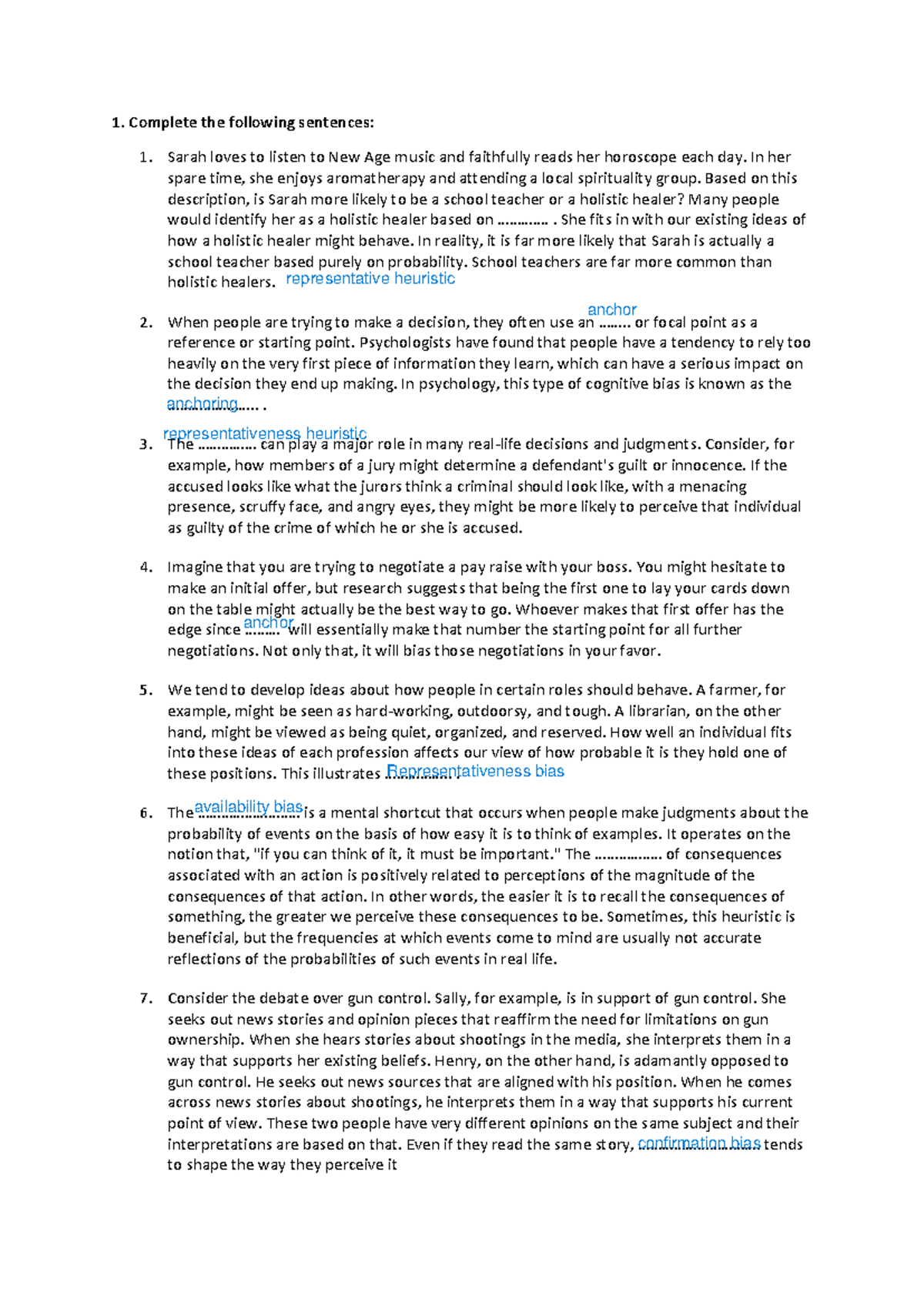 Psych P 5: Test on Cognitive Biases and Decision Making - Studocu