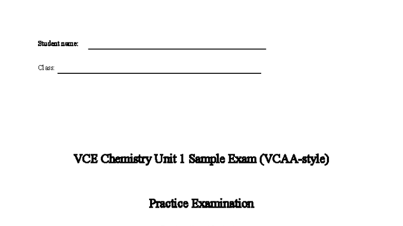 VCE Chemistry Unit 1 Sample Exam Practice Questions - Studocu
