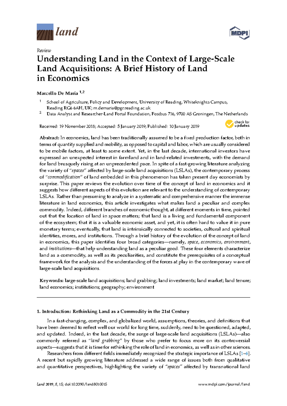 Understanding Land Acquisitions: A Historical Perspective on Economics ...
