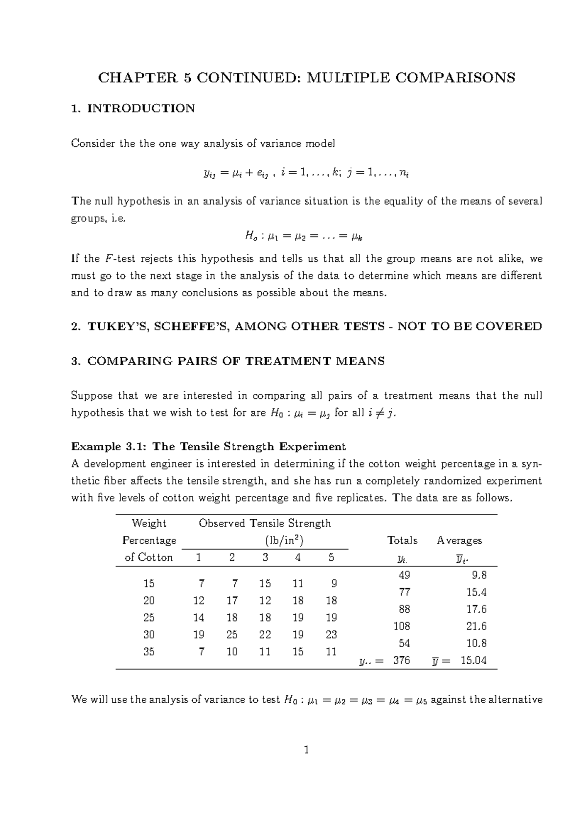 CHAPTER 5: MULTIPLE COMPARISONS IN ANOVA (MATH 101) - Studocu