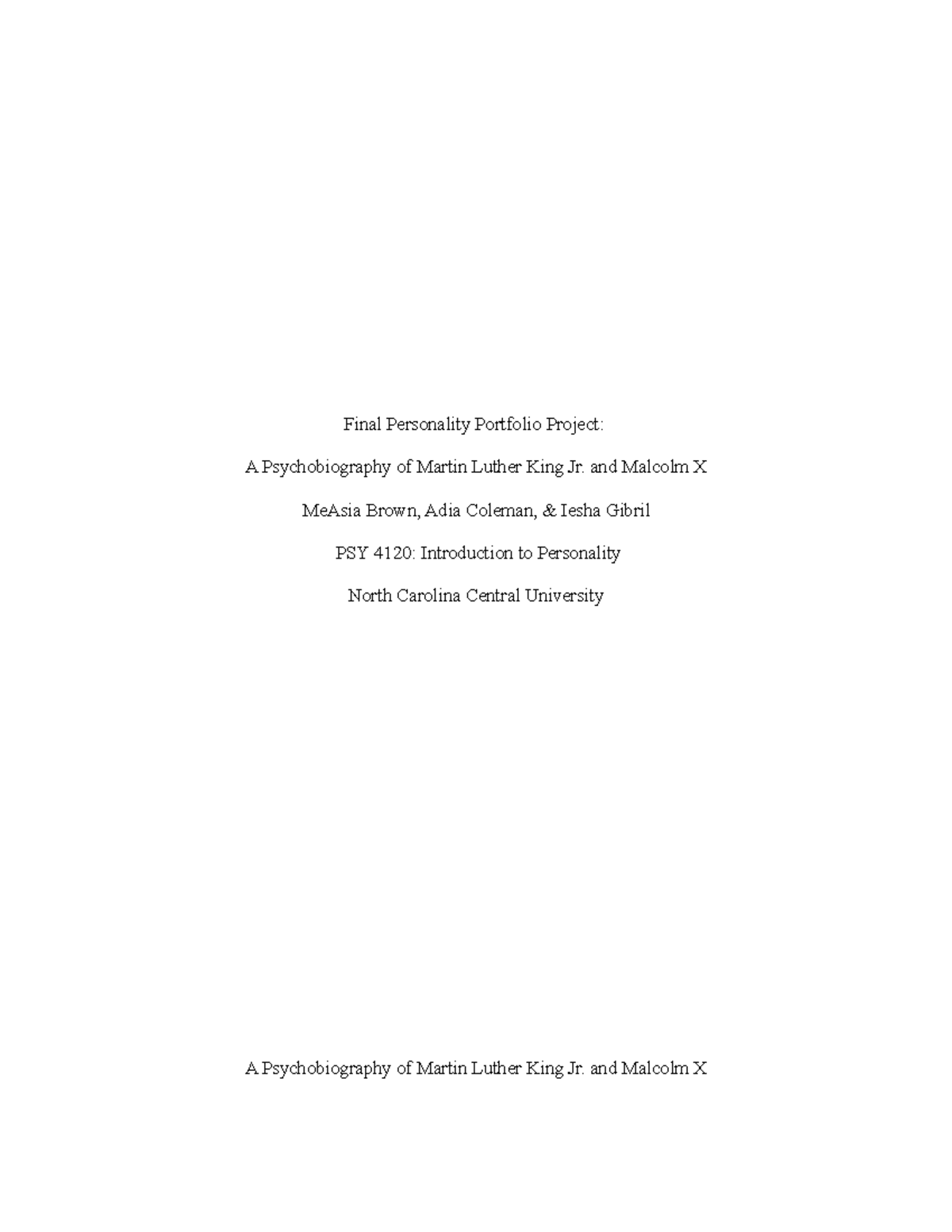 Final Personality Portfolio Project - and Malcolm X MeAsia Brown, Adia ...