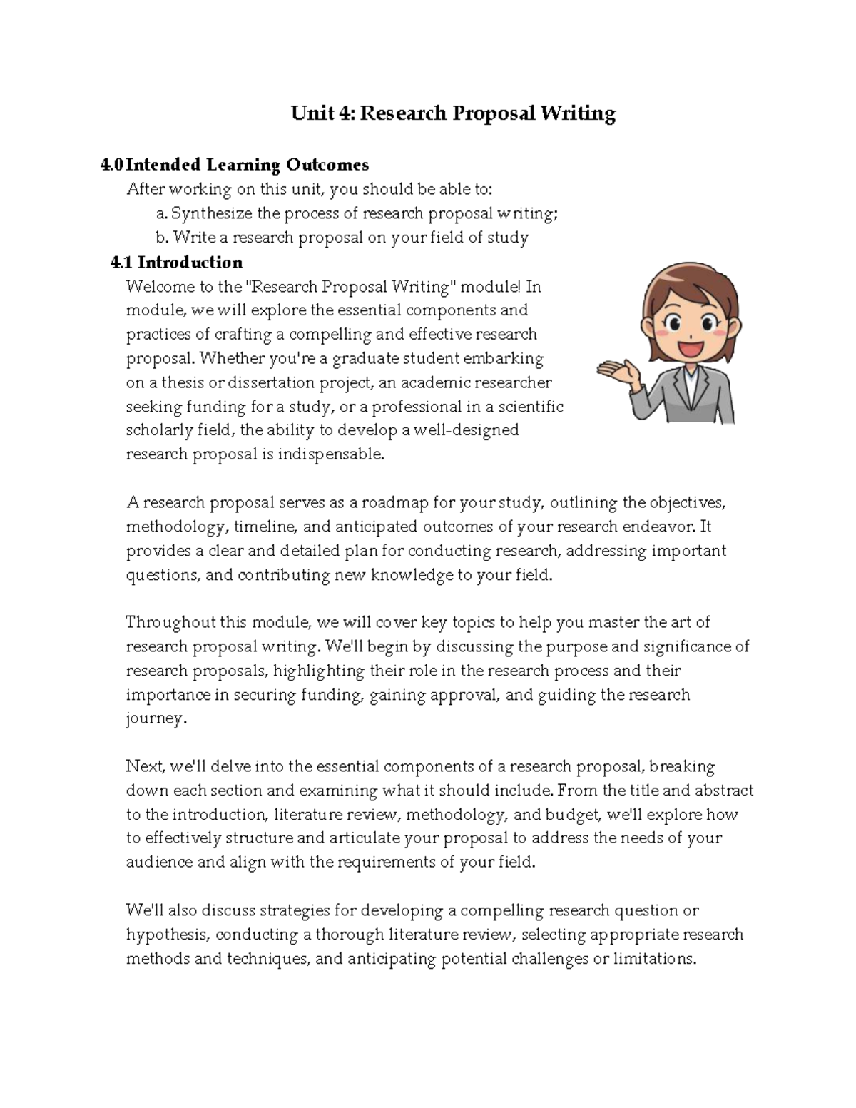Unit 4: Mastering Research Proposal Writing and Key Outcomes - Studocu