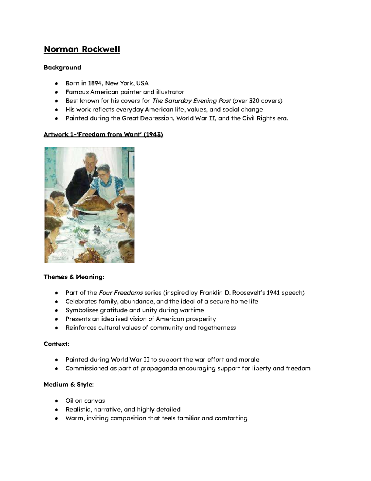Art Notes: Norman Rockwell's Four Freedoms (1943) Analysis - Studocu