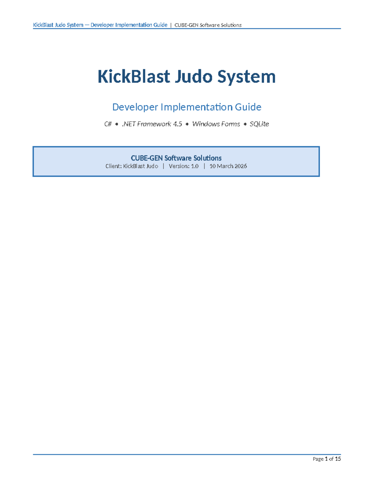 KickBlast Judo System Developer Implementation Guide v1.0 - Studocu