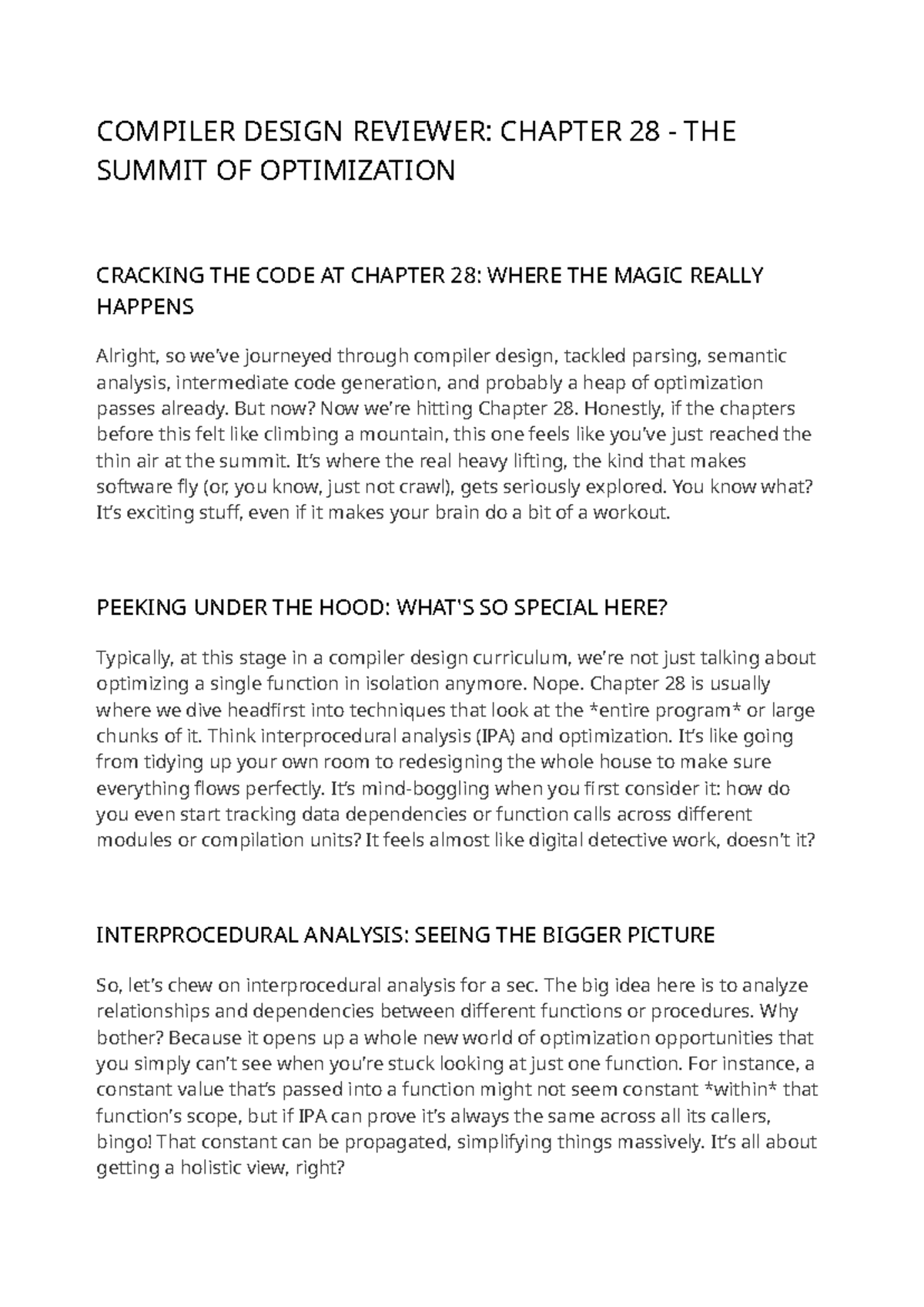 COMPILER DESIGN REVIEWER: CHAPTER 28 ADVANCED OPTIMIZATION TECHNIQUES - Studocu