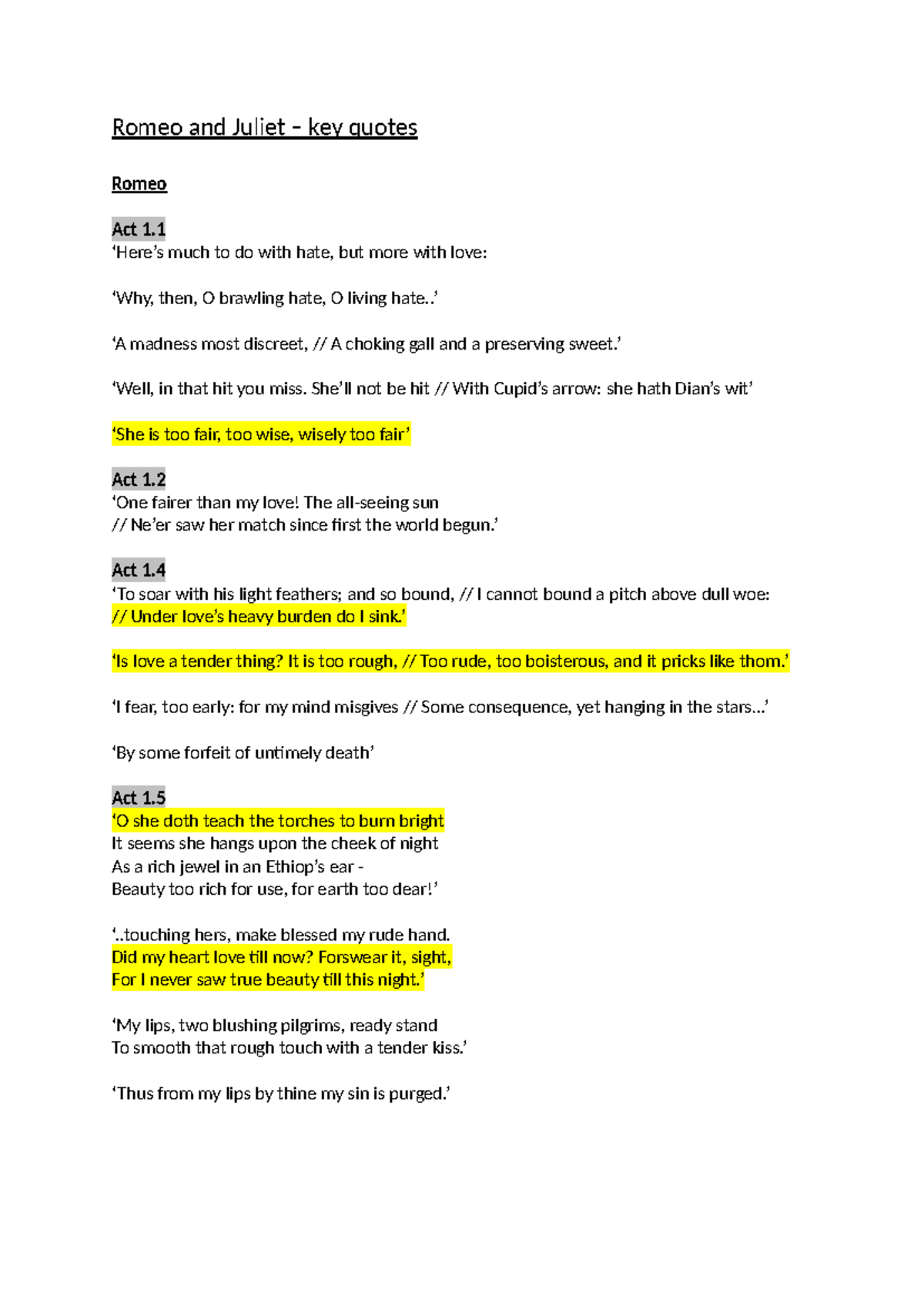 Romeo and Juliet (ENG 101) Key Quotes Analysis and Insights - Studocu