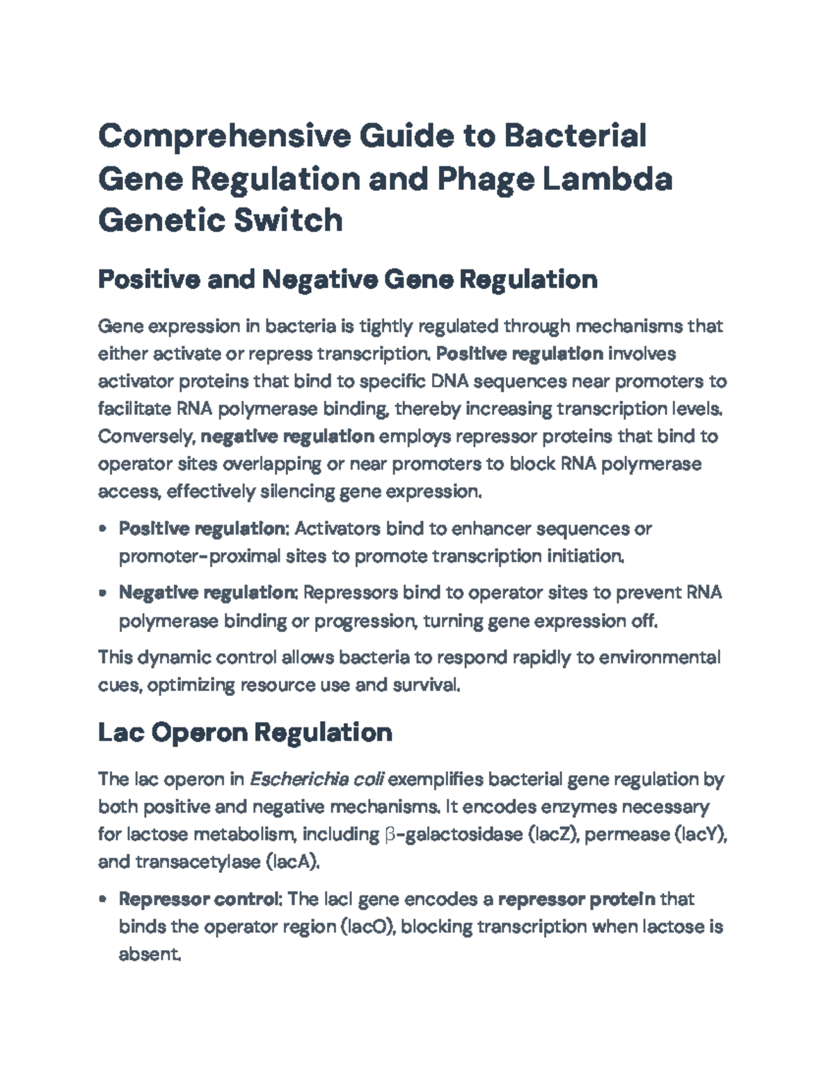 Comprehensive Overview of Lac Operon & Bacterial Gene Regulation (BIO ...