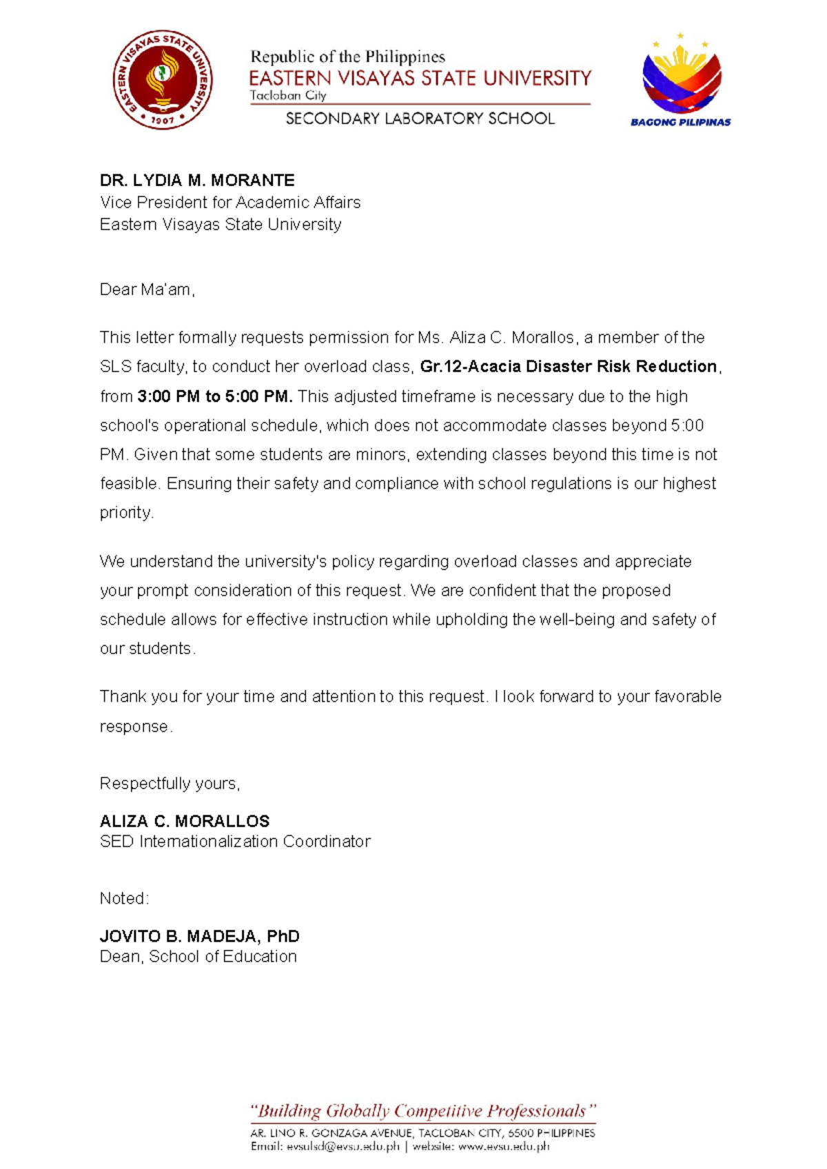 Request for Overload Class Schedule Adjustment - SLS Faculty - Studocu