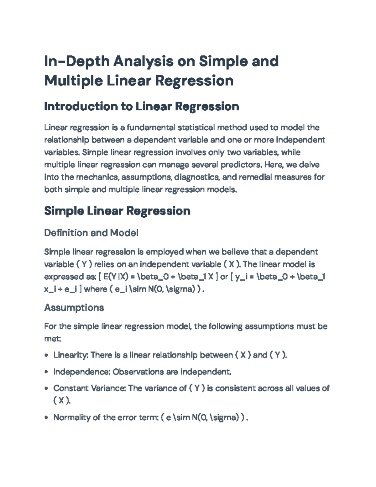 Linear Regression Analysis: Simple and Multiple Models Explained - In-Depth Analysis on Simple ...