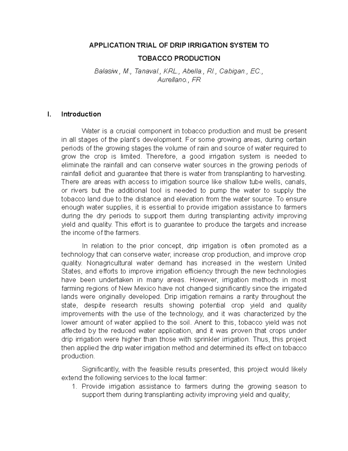Trial Application of Drip Irrigation for Tobacco (AGR 2023) - Studocu