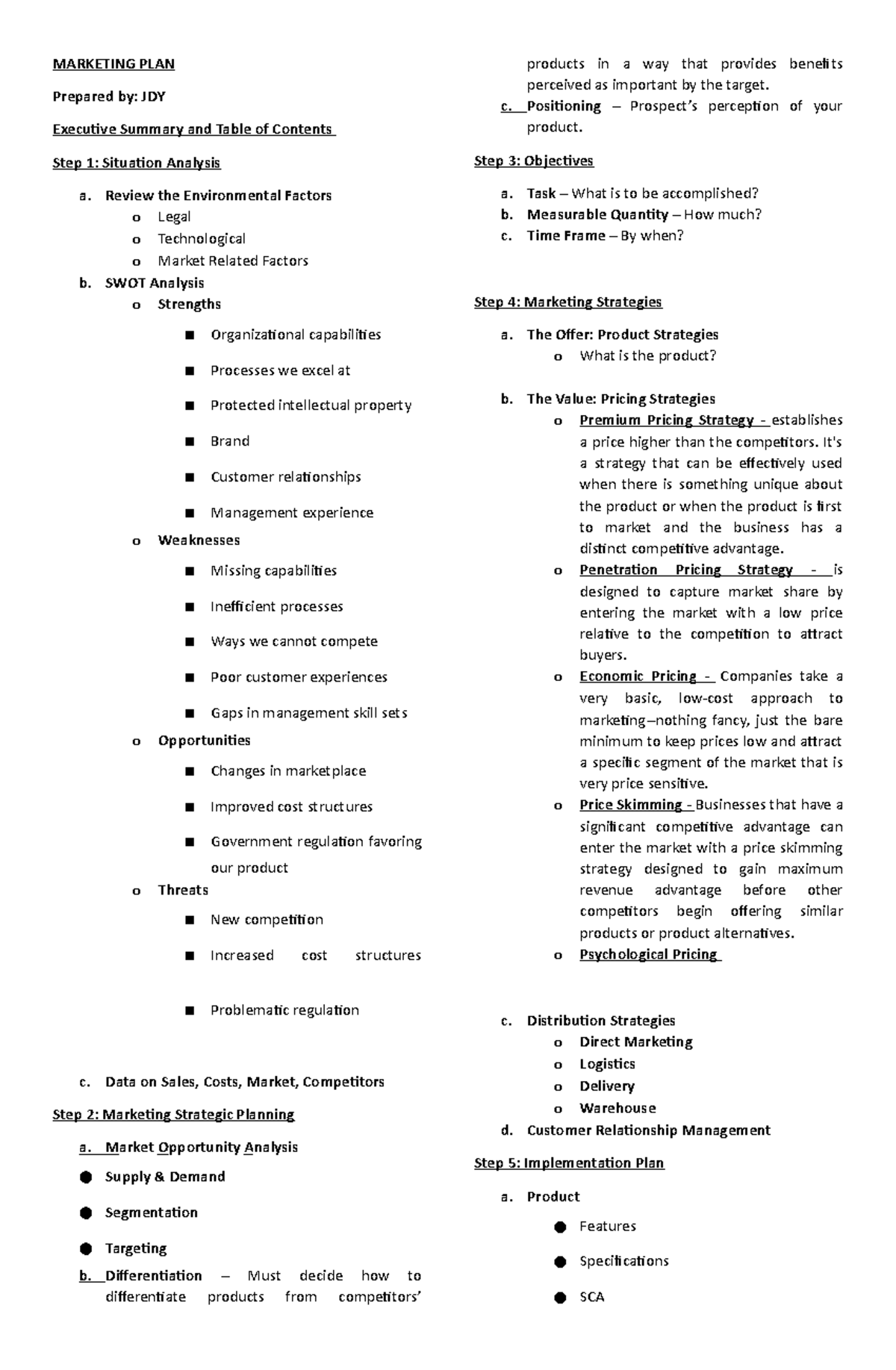 Marketing Plan Overview - SSS Course - Studocu