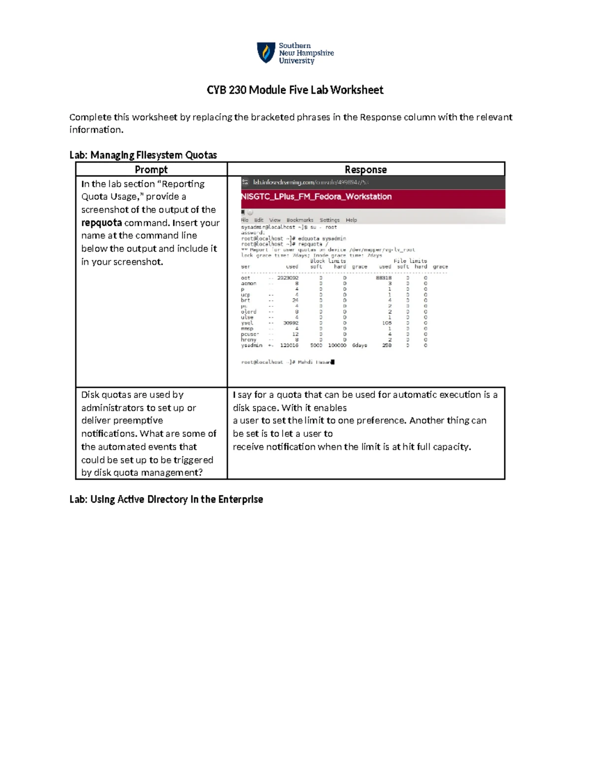 CYB 300 Module Two Practice Lab Worksheet: Linux Scripting Techniques ...