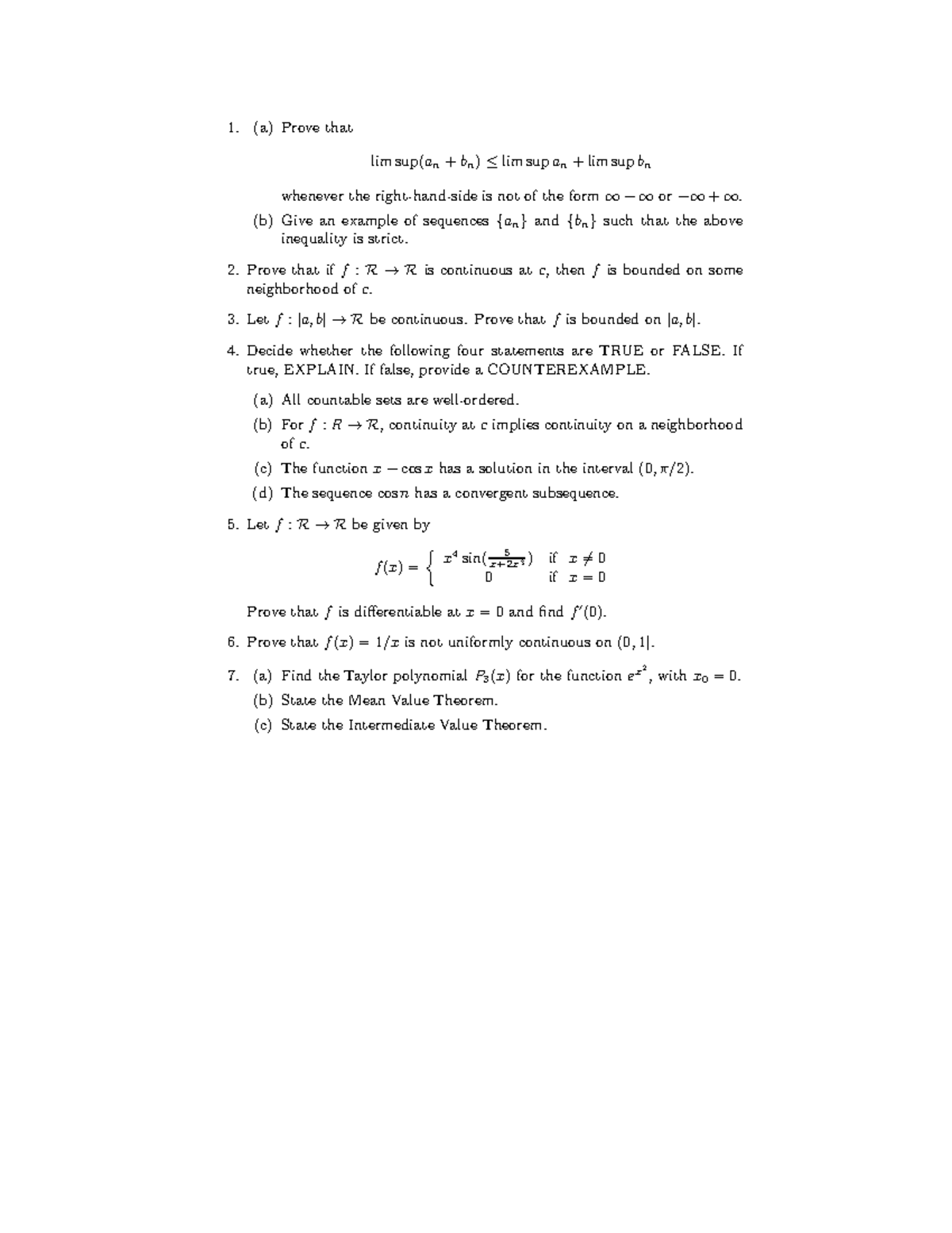 Final Exam: Analysis of Limits, Continuity, and Theorems (MATH 101 ...