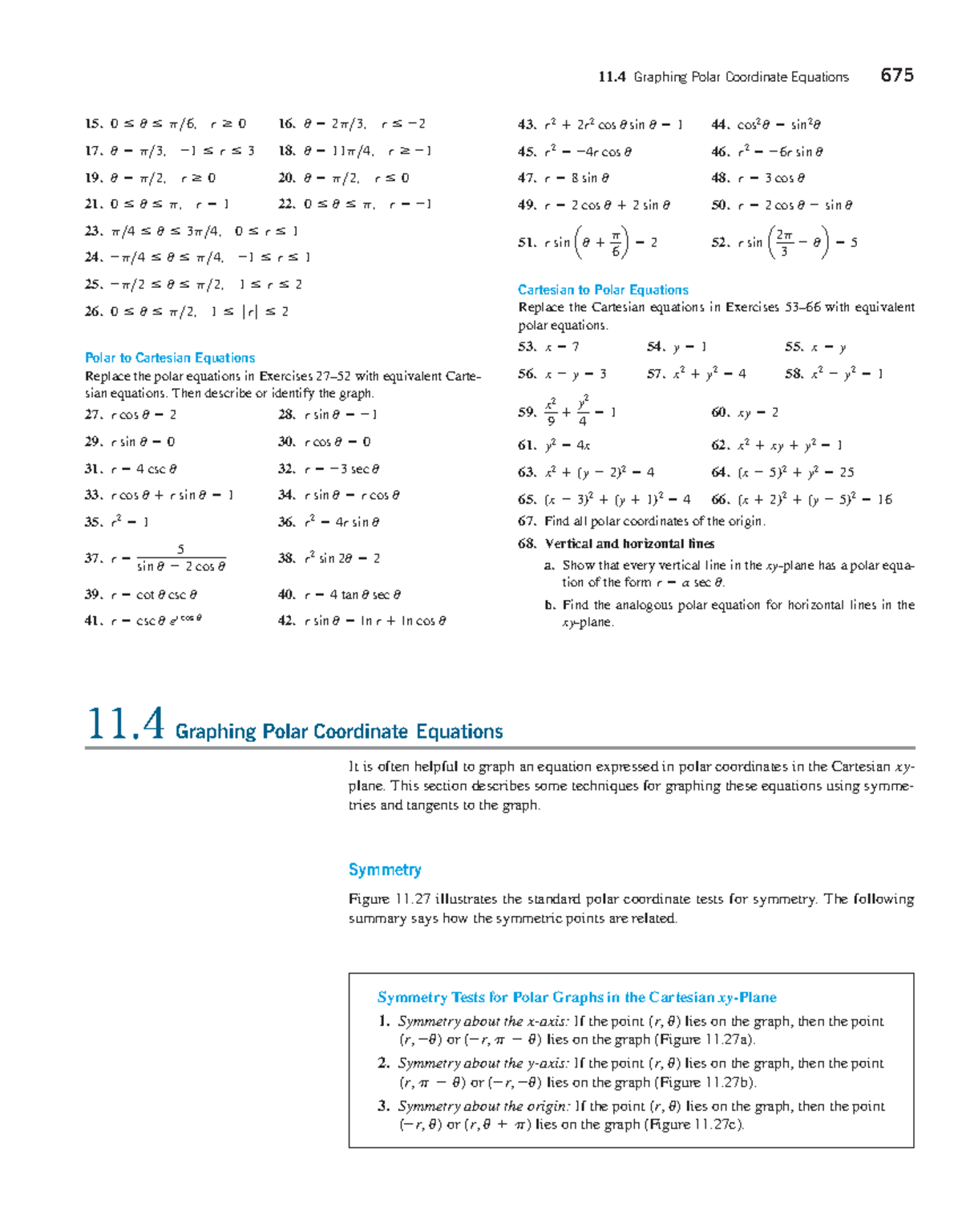 Math ch11-4 - math work - 11 Graphing Polar Coordinate Equations 675 15. 0 ... u ... p>6, r Ú 0 ...