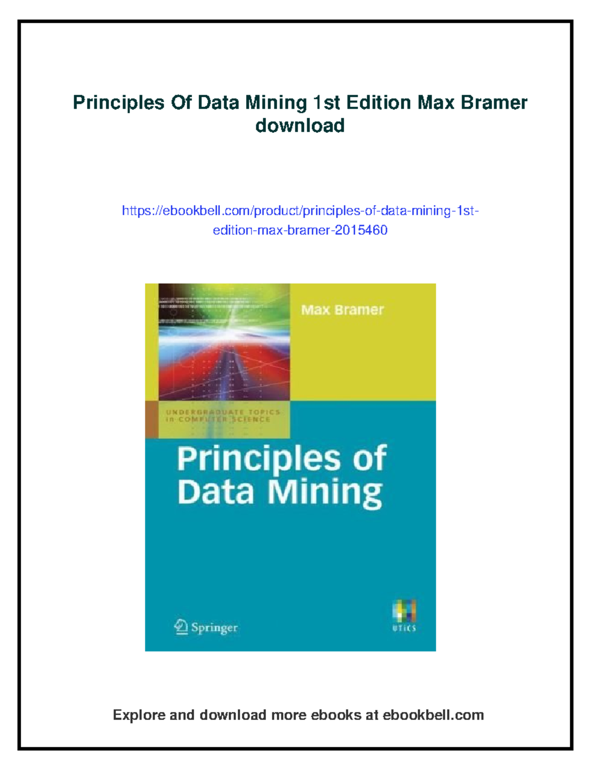 Principles of Data Mining 1st Ed by Max Bramer - Instant Download - Studocu