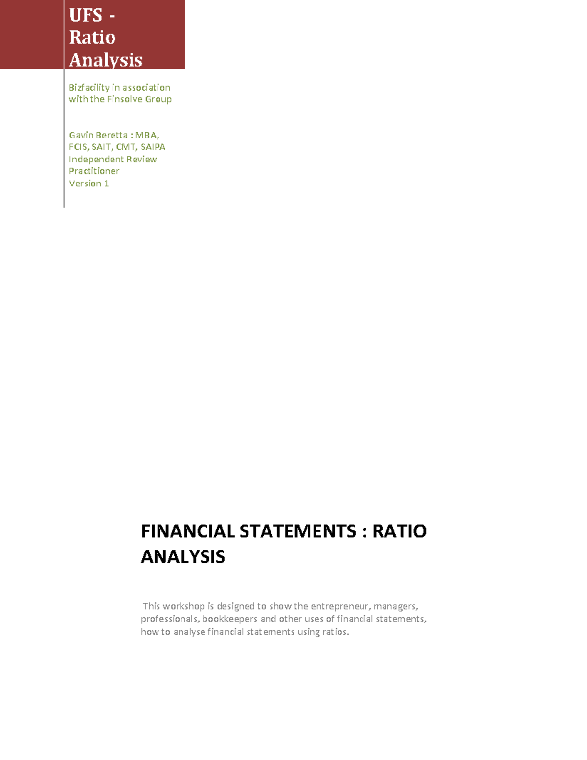 UFS Financial Statements Ratio Analysis Workshop: Comprehensive ...