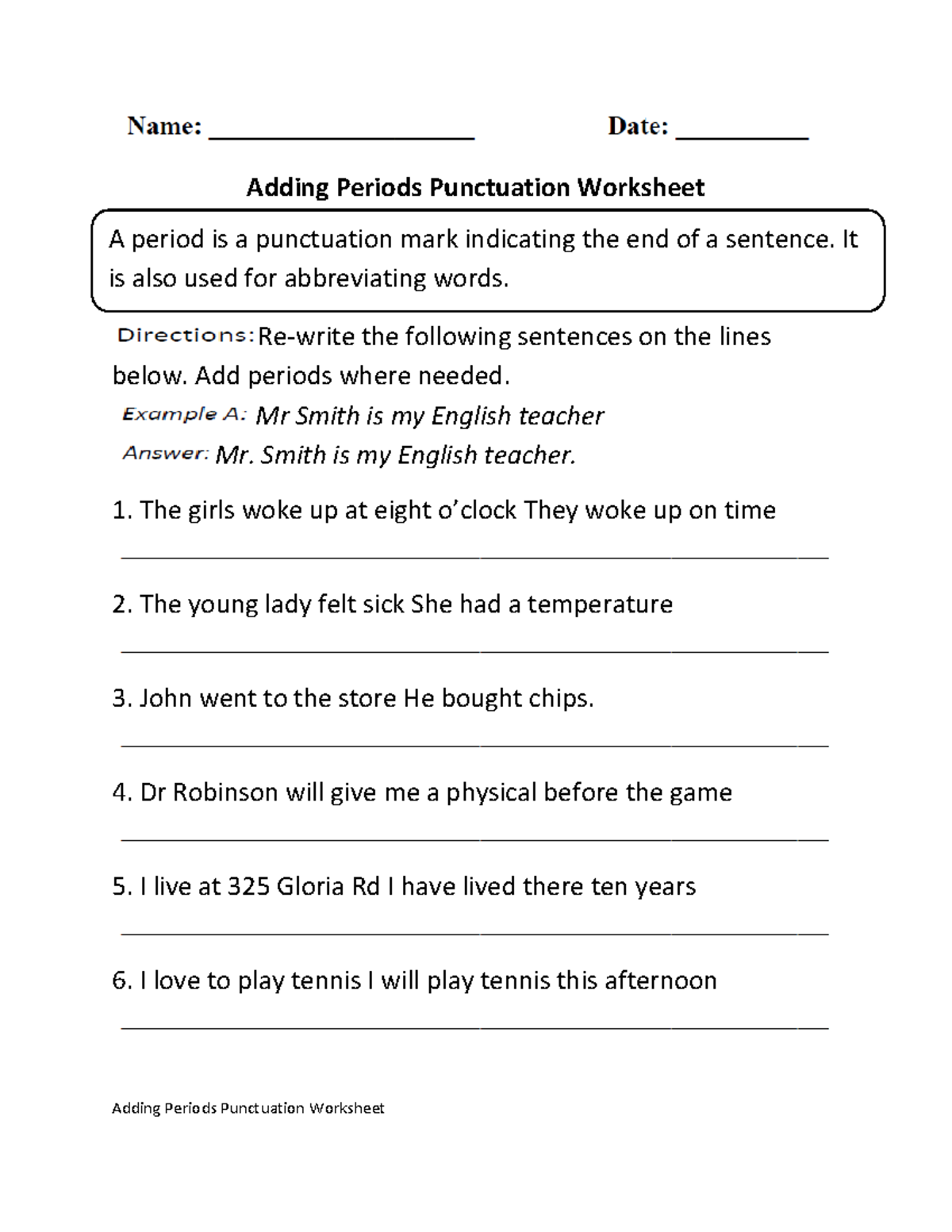 Adding Periods Punctuation Worksheet (ENG 101) - Studocu