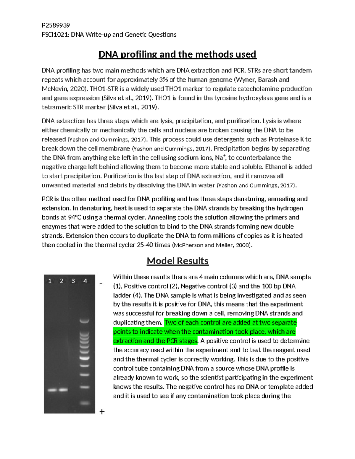 FSCI1021: Lab Report on DNA Profiling and Genetic Analysis - Studocu