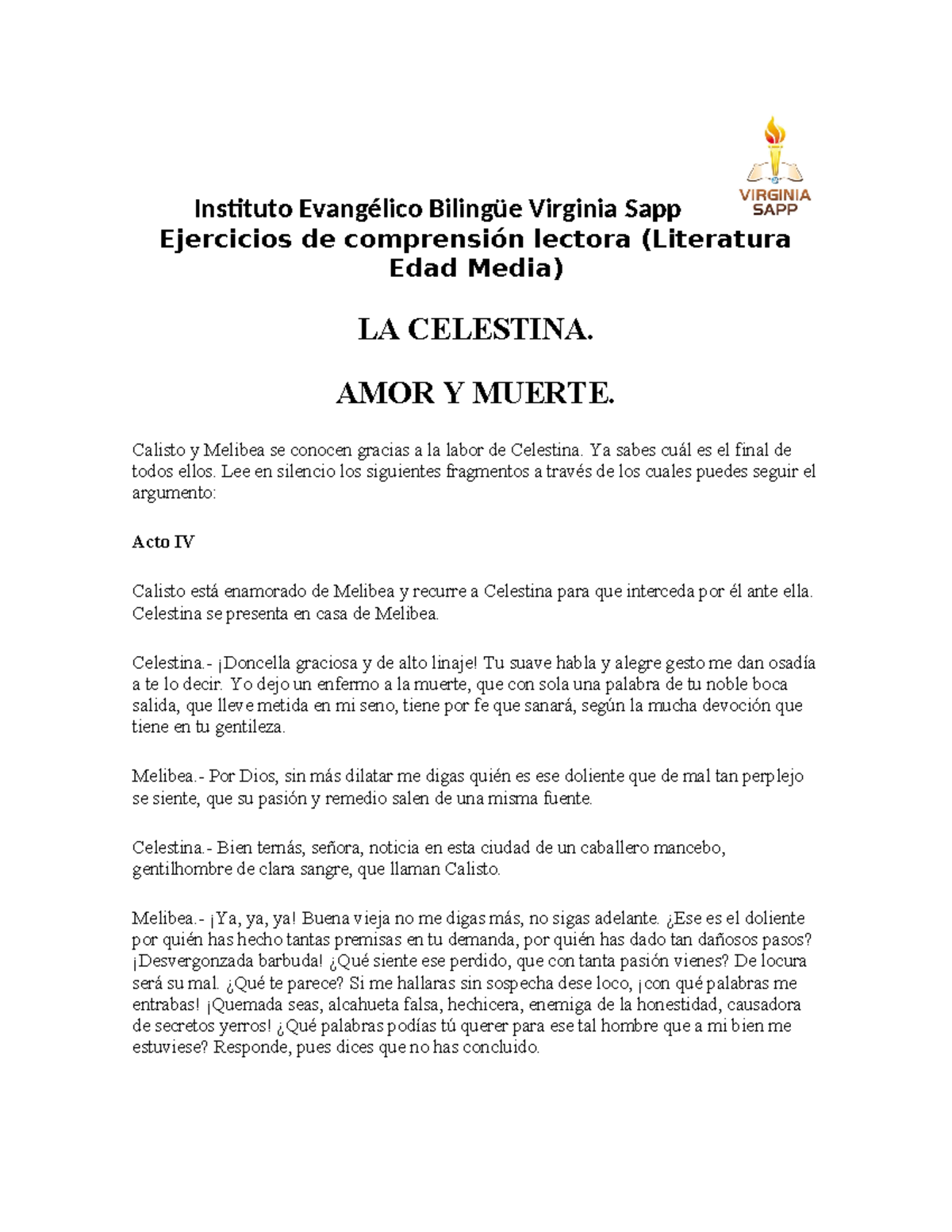 Ejercicios de Comprensión Lectora: La Celestina y El Conde Lucanor (Edad Media 1) - Studocu