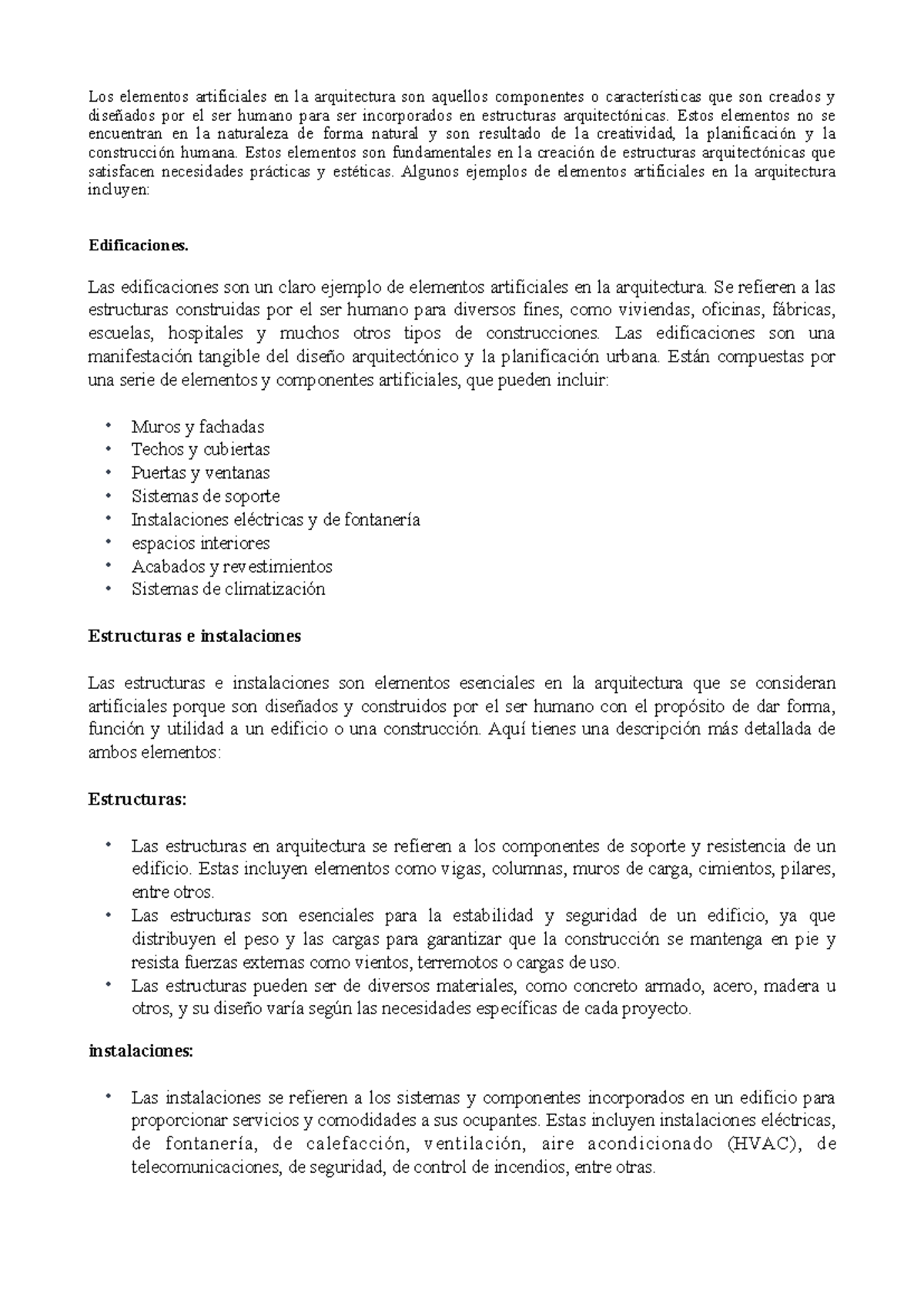 Elementos Artificiales en Arquitectura: Definición y Ejemplos - Studocu